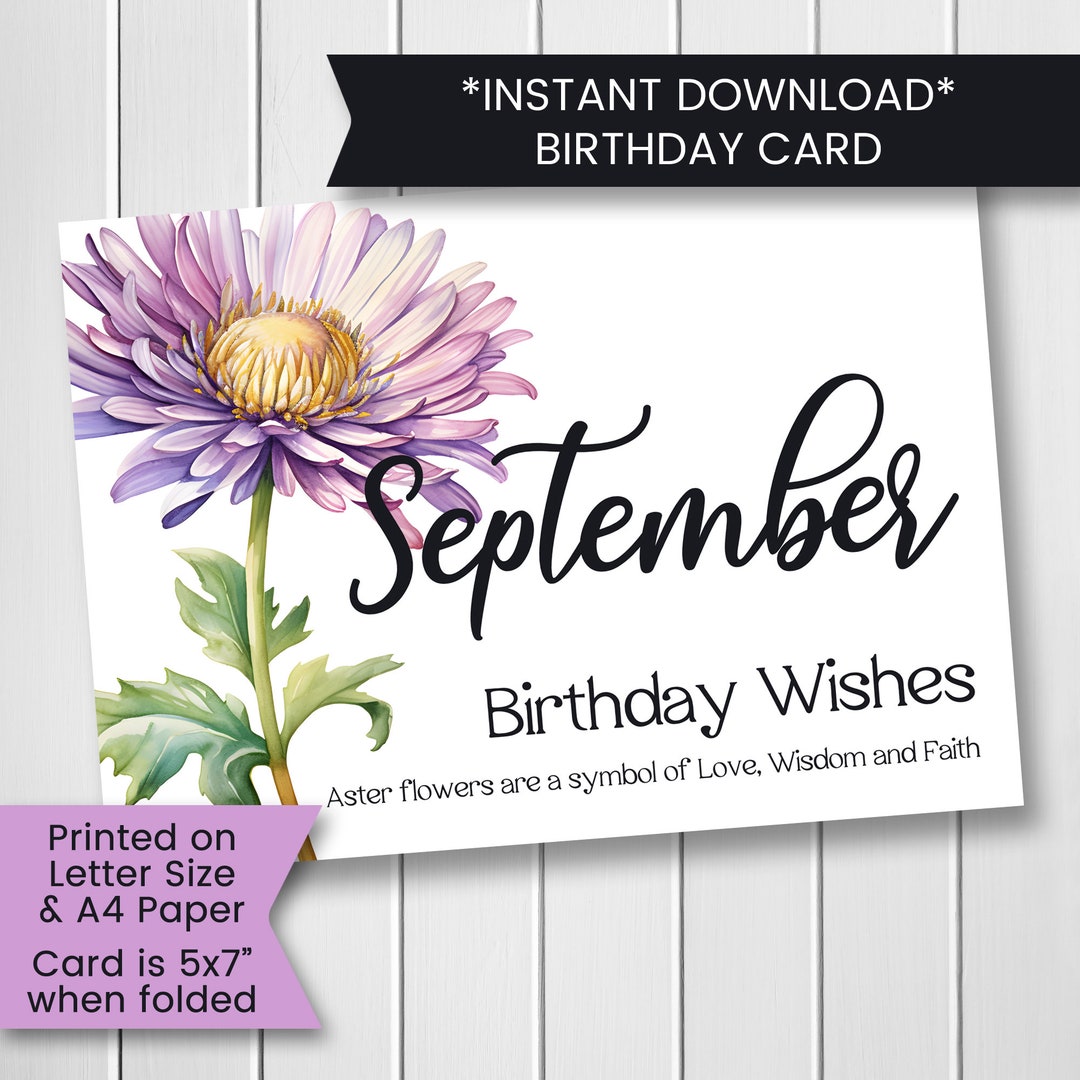 September Birth Flower Birthday Card for Her, Printable Birth Flower ...