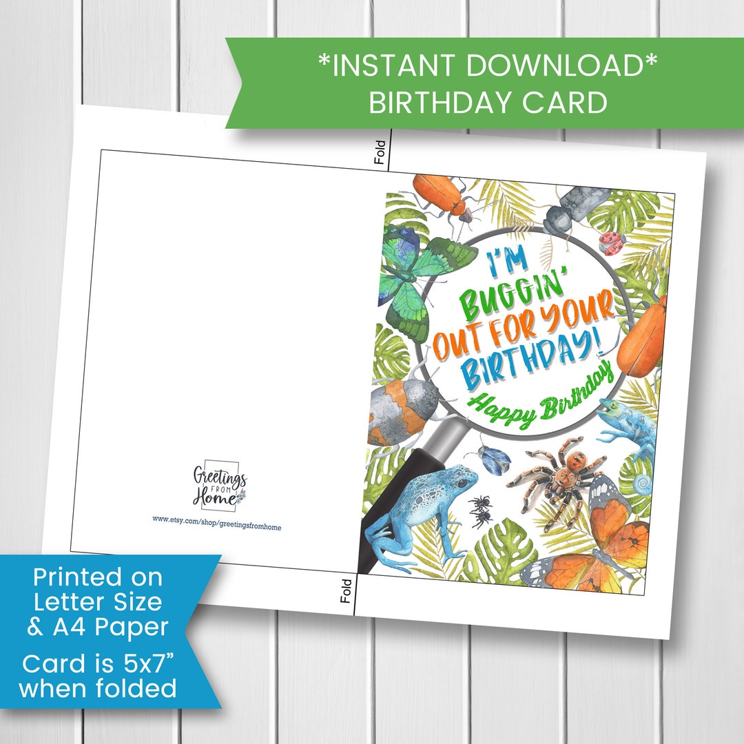 Insect Birthday Card for Grandson, Printable Bug Birthday Card for ...