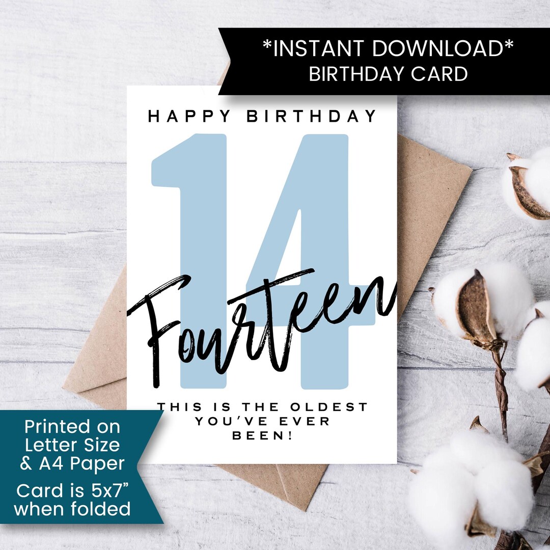 Printable Funny 14th Birthday Card for Son, 14 Birthday Card, Fourteen ...