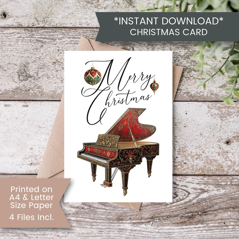 Christmas Card for Piano Teacher, Printable Grand Piano Christmas Card ...
