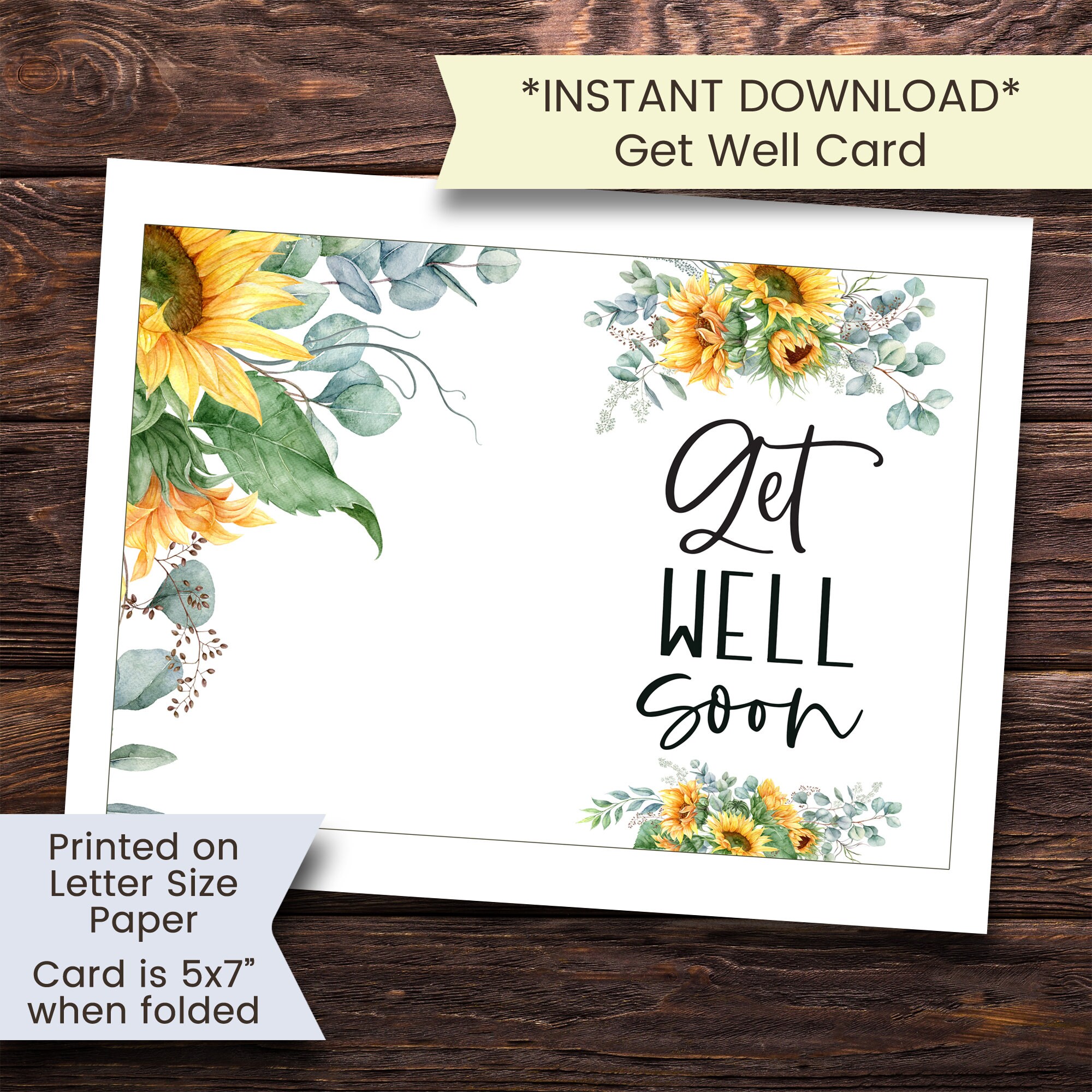 Printable Get Well Card Sunflower Get Well Card Get Well | Etsy Canada