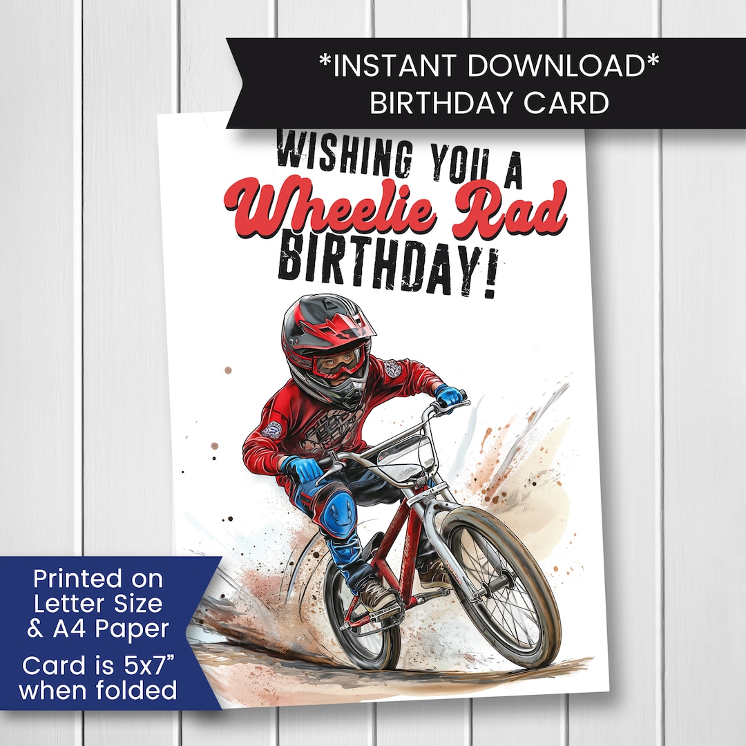 Printable BMX Birthday Card for Boy, BMX Bike Birthday Card for Kid ...