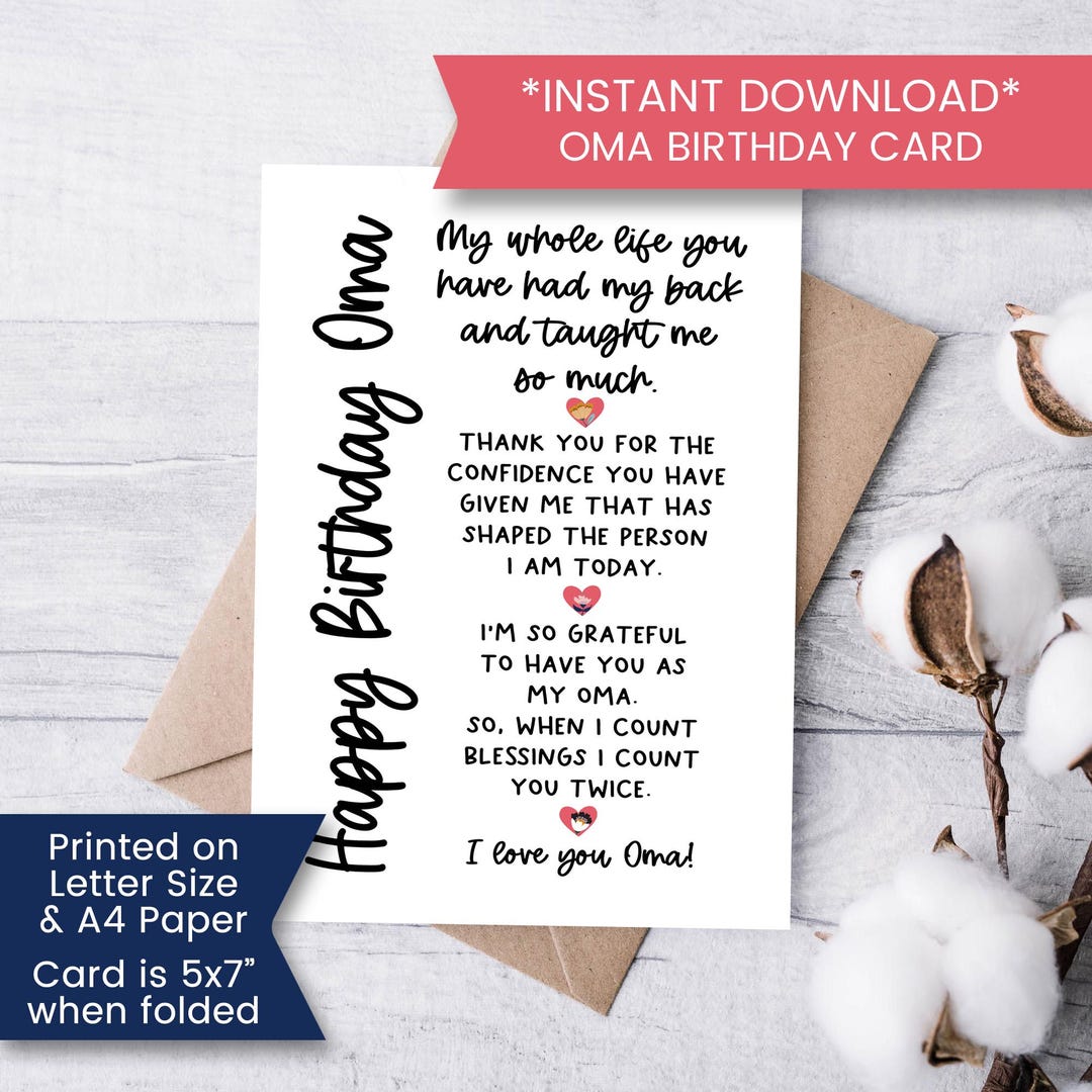 Printable Birthday Card for Oma, Birthday Card for Oma From Grandchild ...