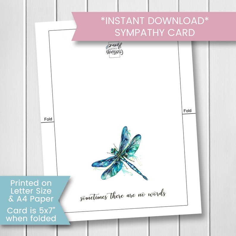 Printable Dragonfly Sympathy Card for Friend, Condolence Grieving Card ...