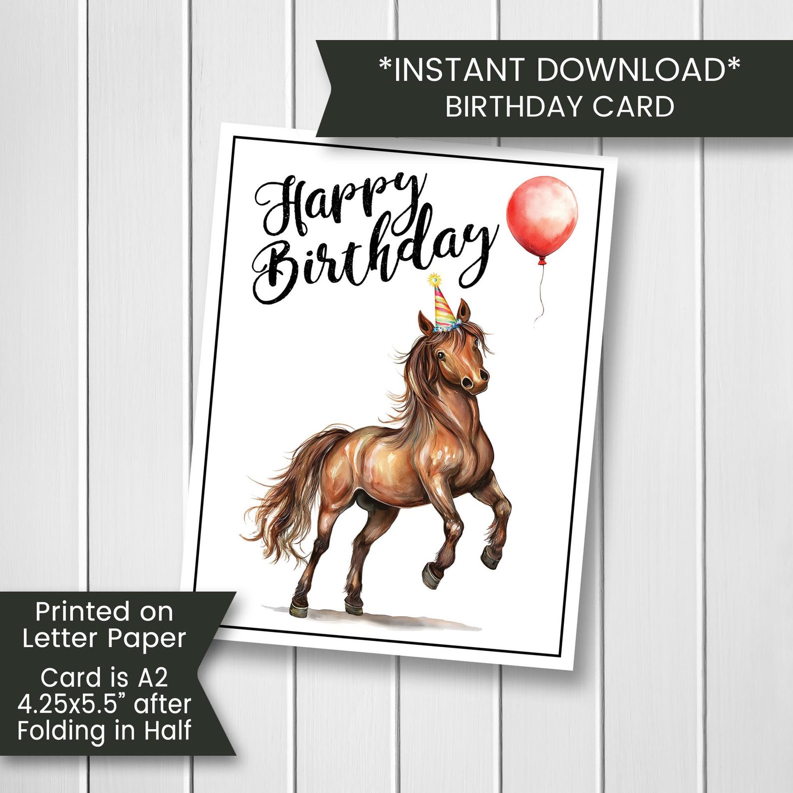 Horse Birthday Card for Friend, Printable Stallion Birthday Card for ...