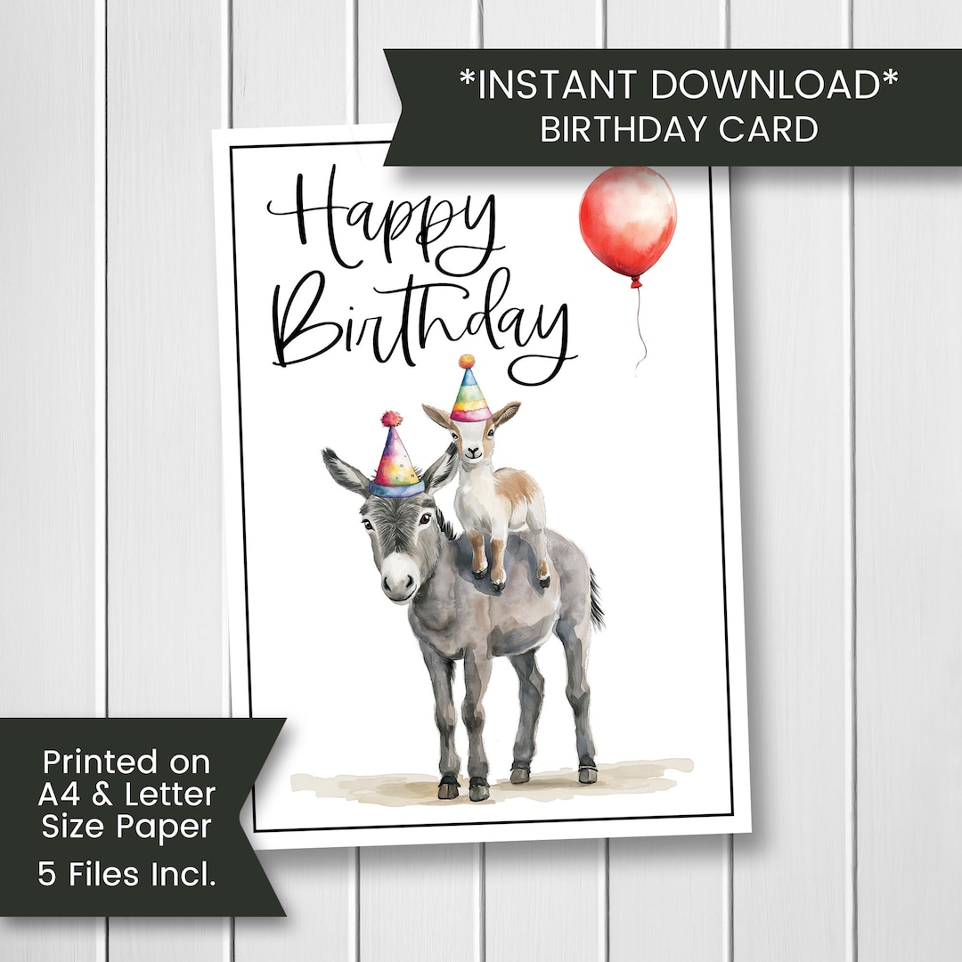 Donkey Birthday Card for Friend, Printable Pygmy Birthday Card, Pygmy ...