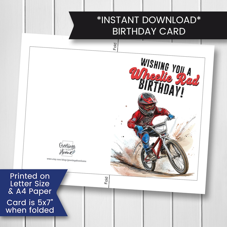 Printable BMX Birthday Card for Boy, BMX Bike Birthday Card for Kid ...