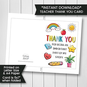Thank You Card for Teacher Printable, Year End Teacher Card, Teacher ...