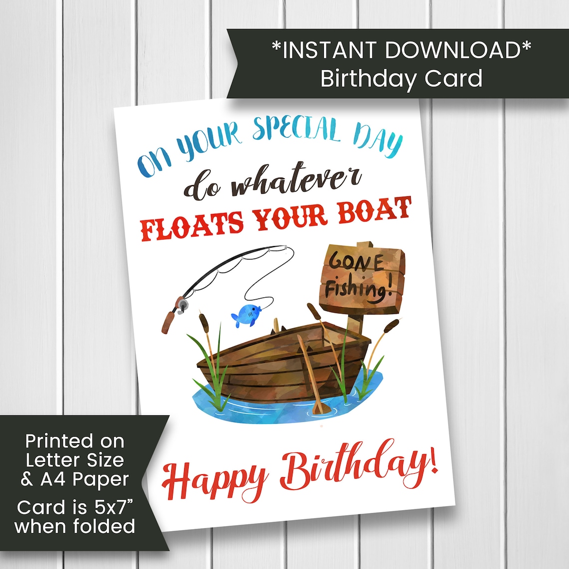 Printable Fishing Birthday Card, Gone Fishing Birthday Card for ...