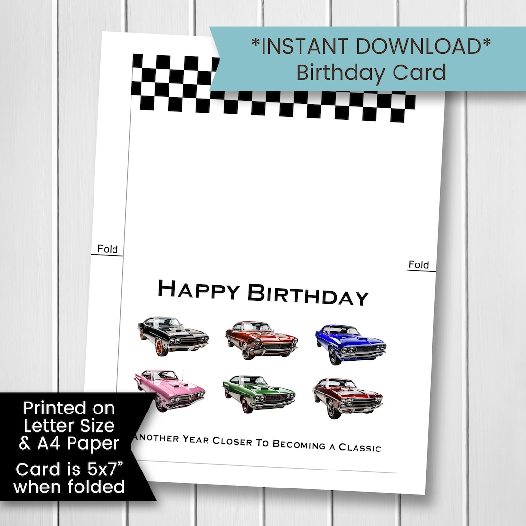 Classic Car Birthday Card, Printable Car Birthday Card for Dad, Hot Rod ...
