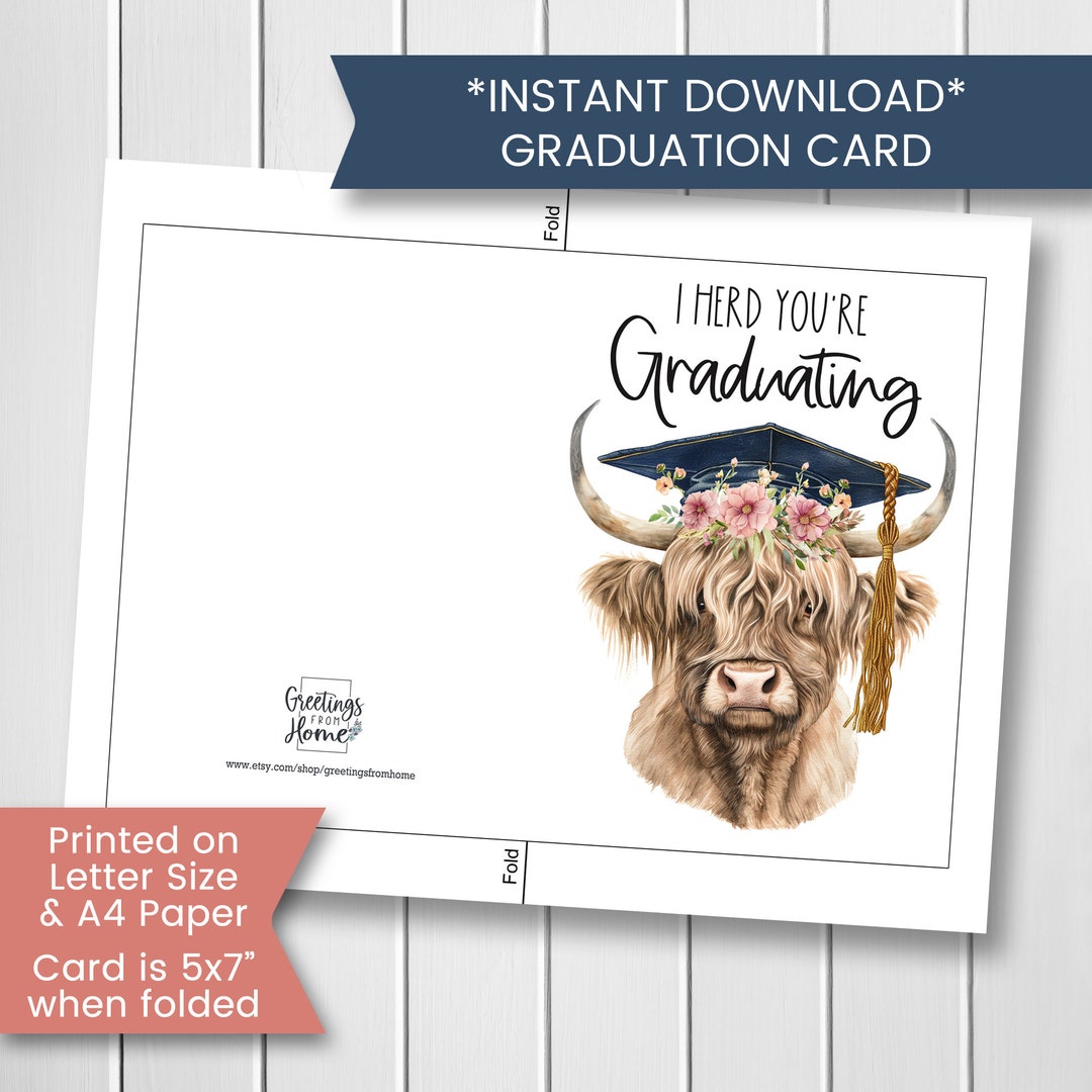 Printable Graduation Card for Daughter, Highland Cow Graduation Card ...