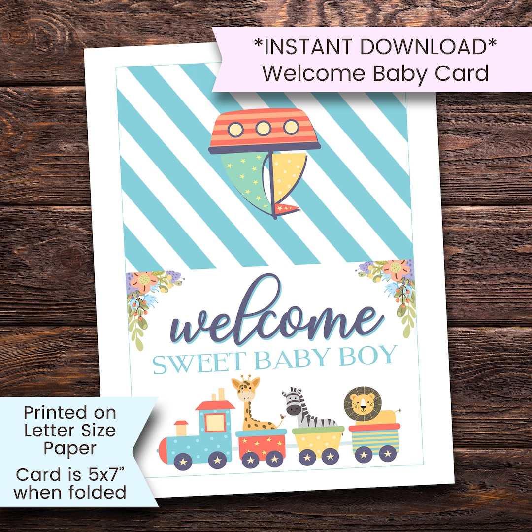 New Baby Boy Card, Printable Baby Boy Card, New Baby, Welcome Baby Card ...