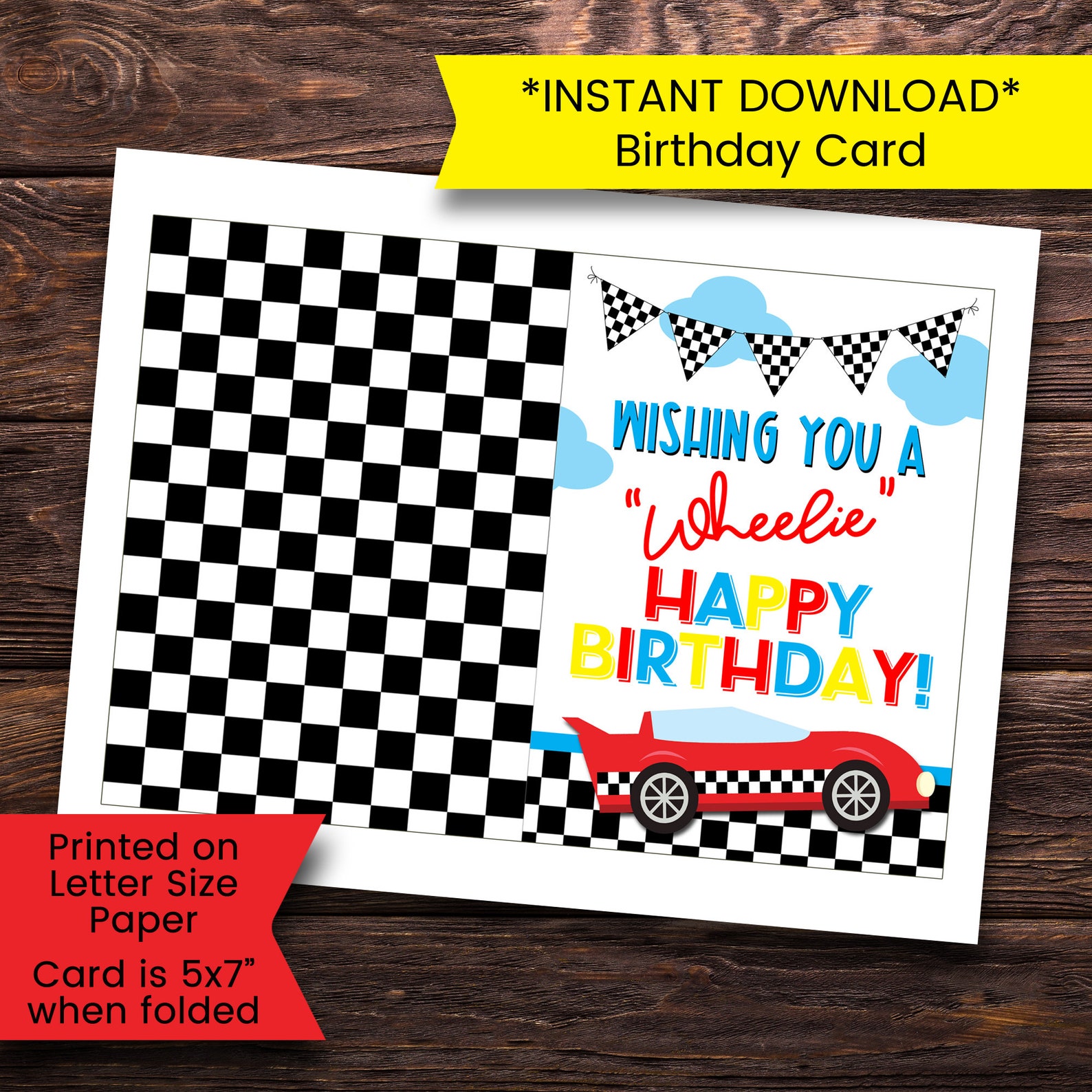 Race Car Card Printable Race Car Birthday Card Race Car | Etsy