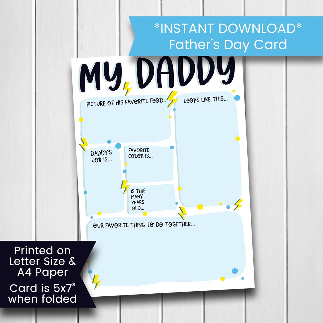 Card for Daddy Printable, Cute Birthday Card for Dad, About Dad Card ...