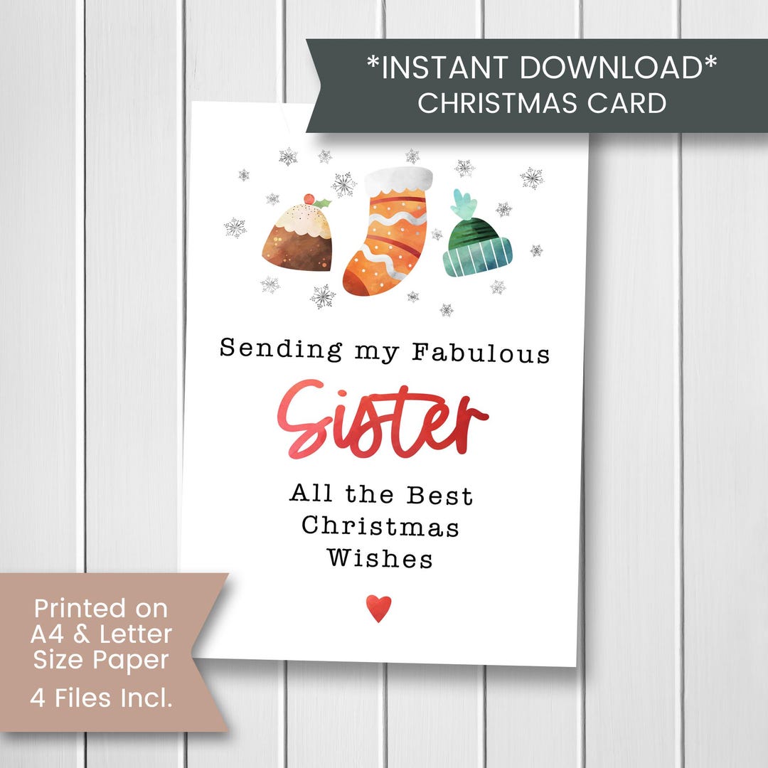 Sister Christmas Card, Printable Christmas Card for Sister, Christmas ...