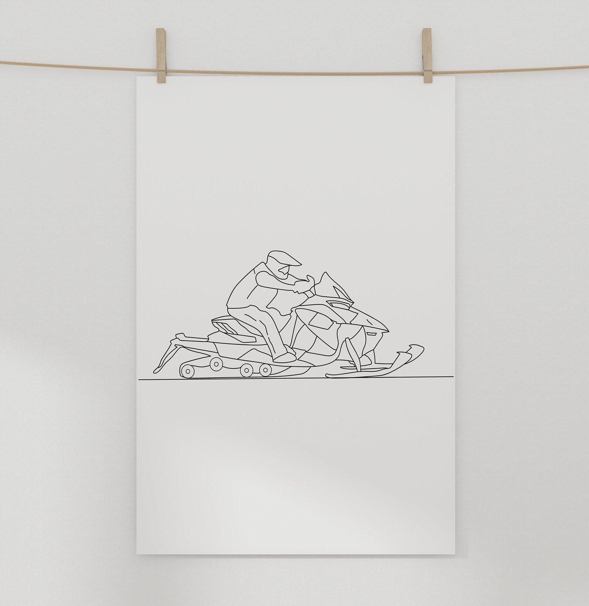 Snowmobile Minimalist Printable Line Art Snowmobile Wall Black Lines ...