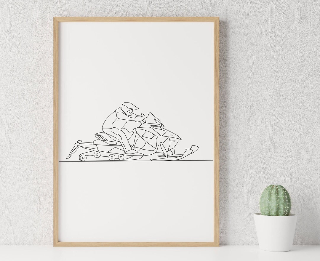 Snowmobile Minimalist Printable Line Art Snowmobile Wall Black Lines ...