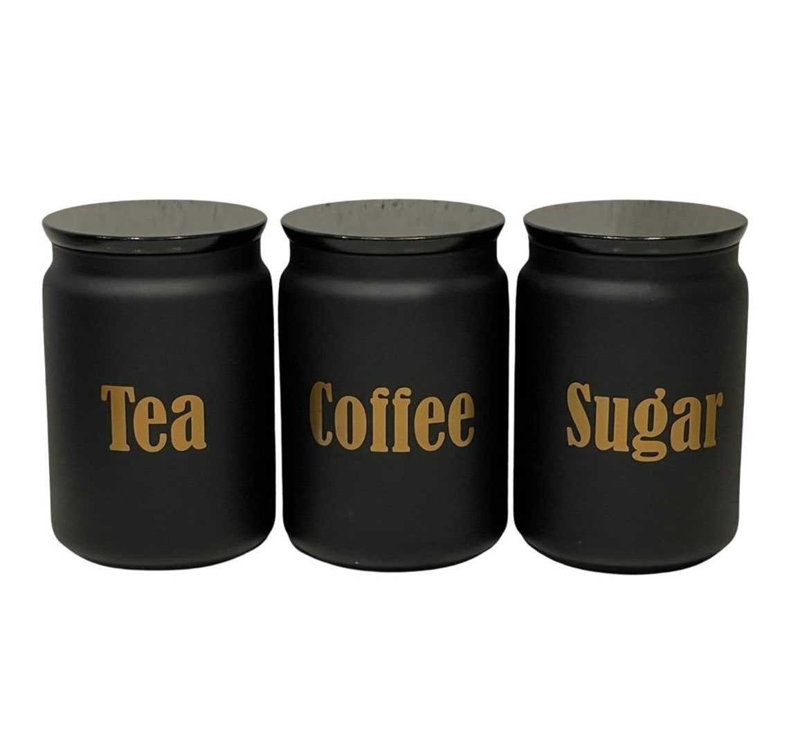 Black Canister Sets Black Wording - Tea Coffee Sugar Canister Sets ...