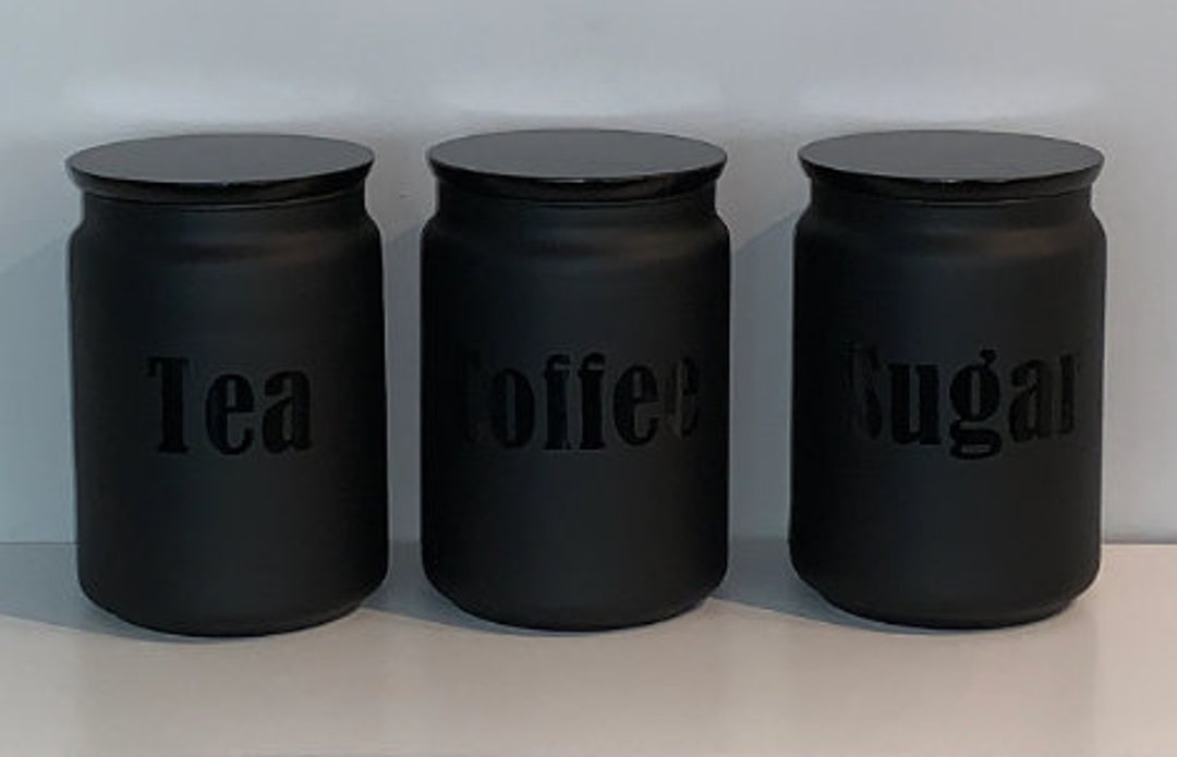 Black Canister Sets Black Wording Tea Coffee Sugar Canister - Etsy