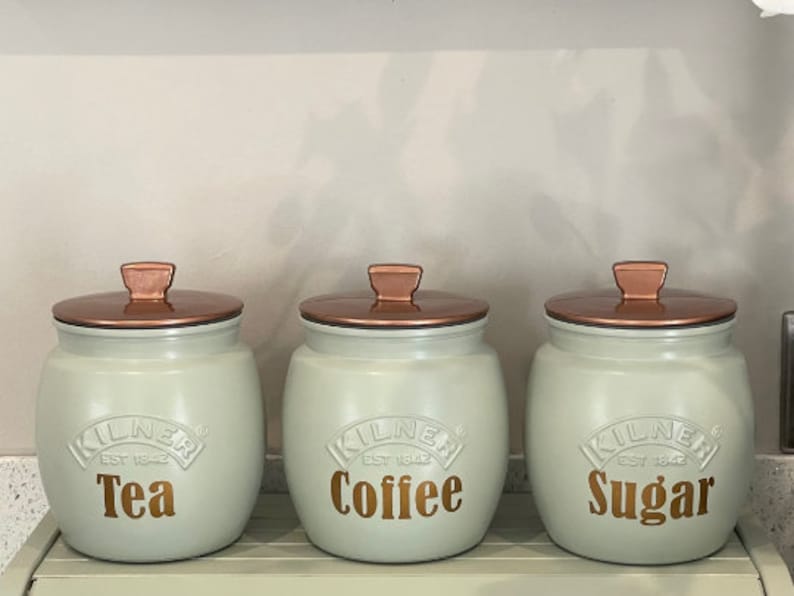 Sage Green Tea Coffee Sugar Canisters and Optional Bread Bin Box ...
