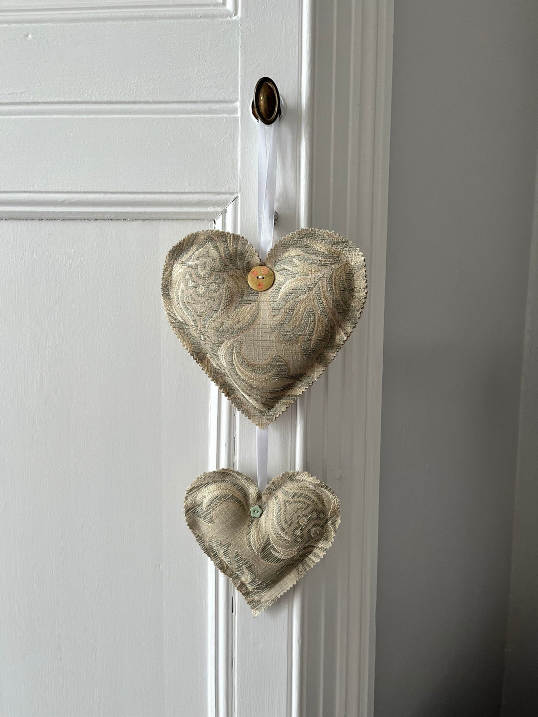 Set of 2 Hanging Padded Hearts. Shabby Chic Mothers Day Gift Fabric ...