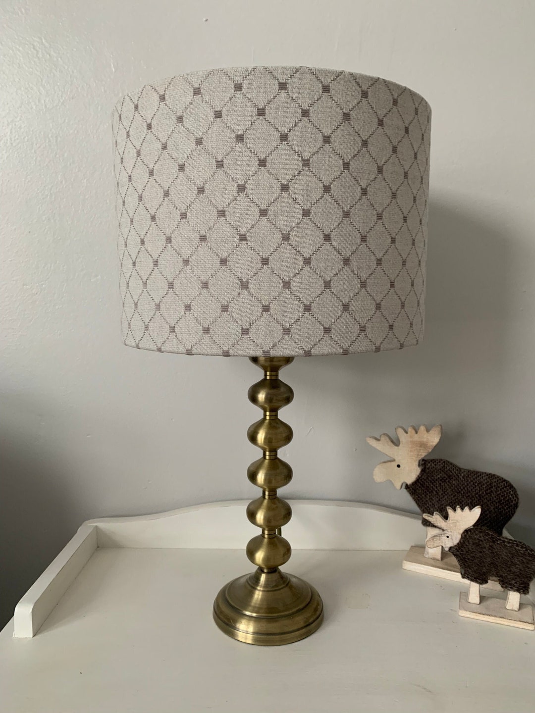 Elegant Grey Trellis Pattern Fabric, Handmade Drum Lampshade, / Table ...