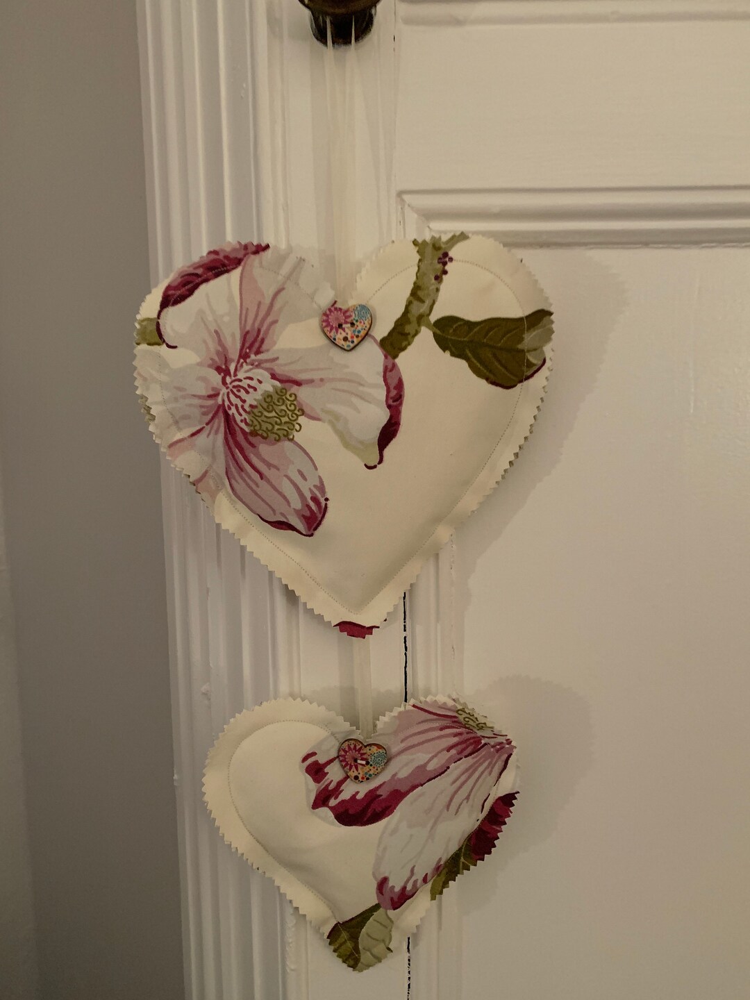 Set of 2 Hanging Padded Hearts. Shabby Chic Mothers Day Gift Fabric ...