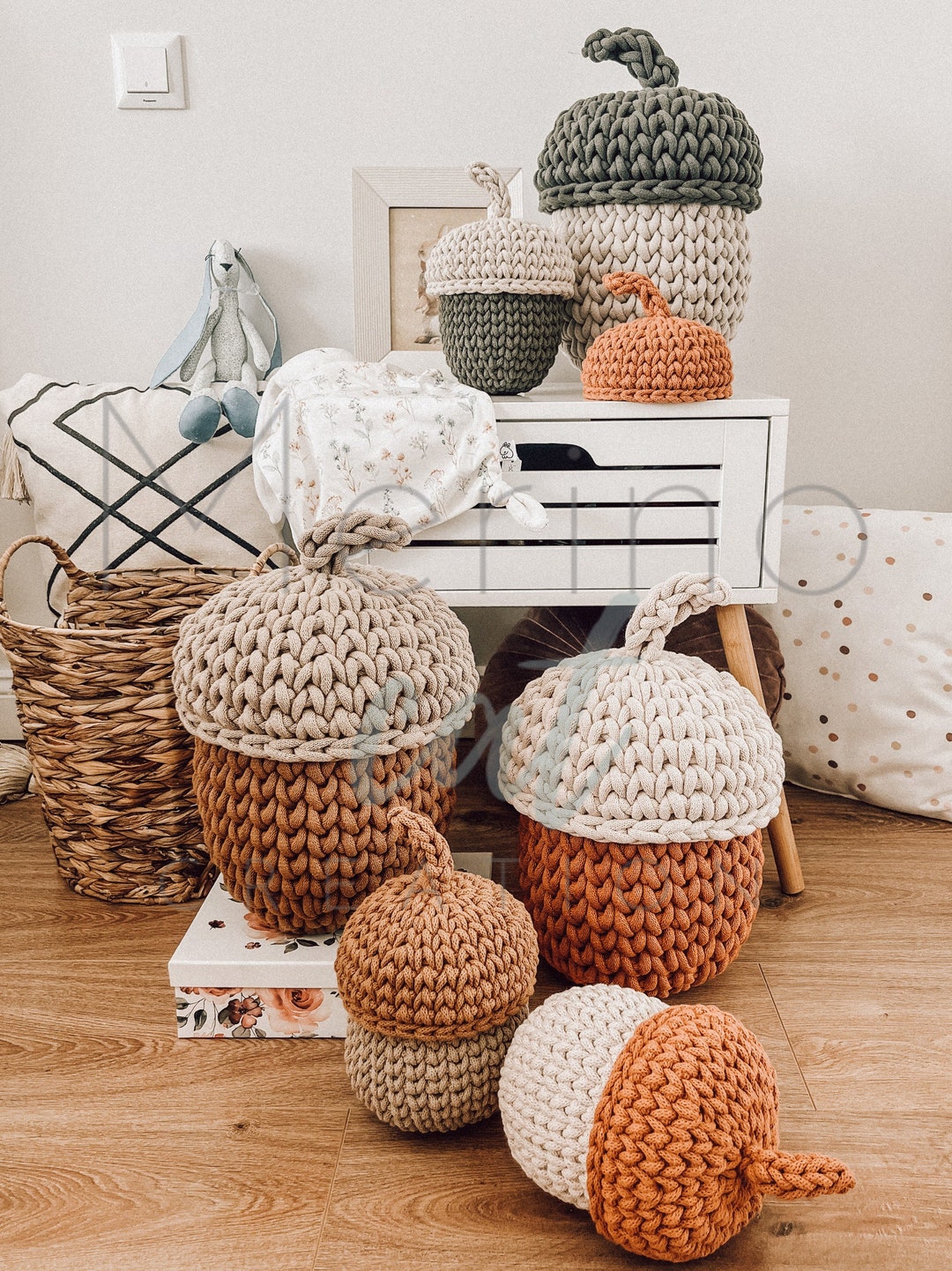 Large Acorn Crochet Baskets\storage Basket\crochet Kids Decor\nursery ...