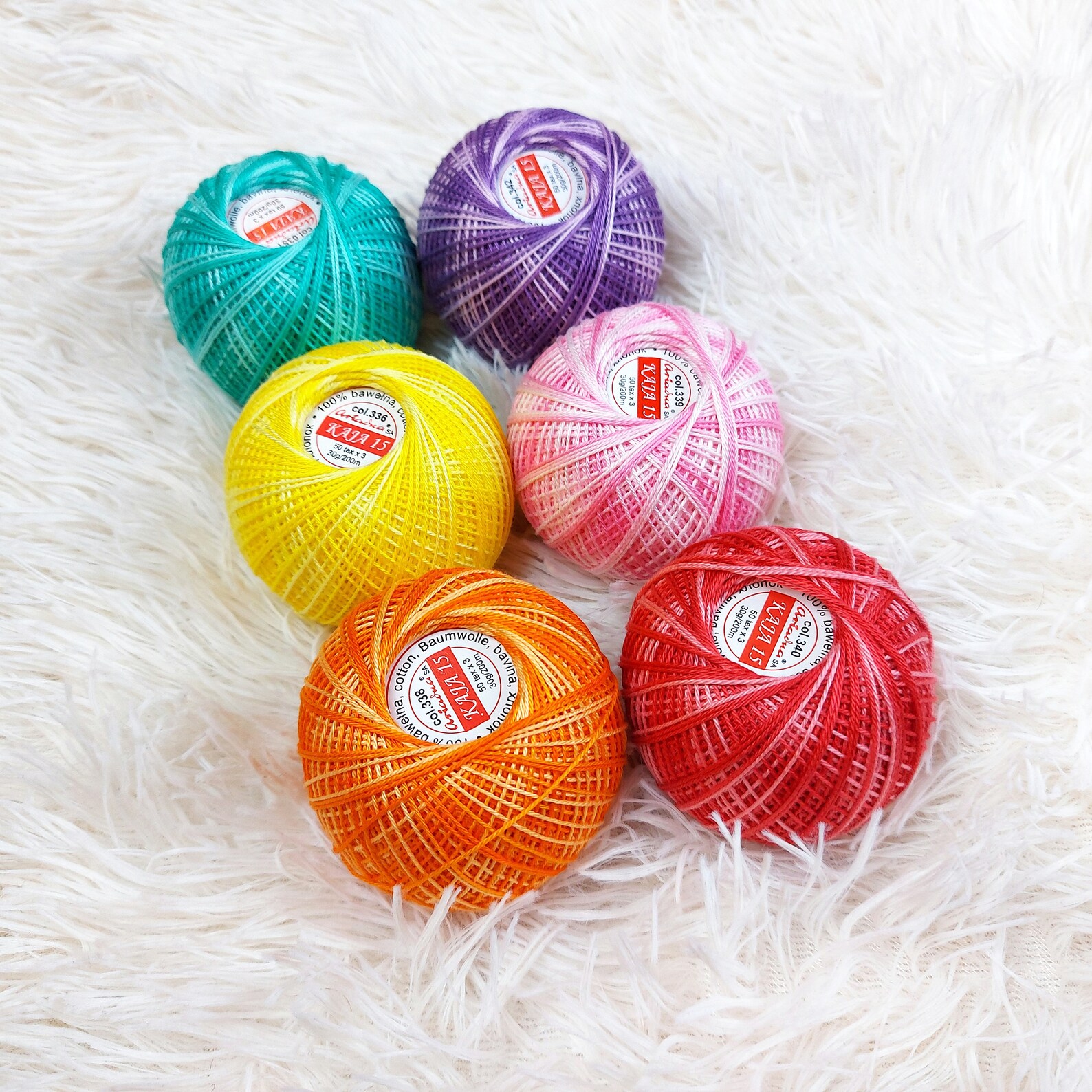 ENERGETIC Set 6 Shaded Crochet Thread Size 15, Gradient Mercerized Fine ...