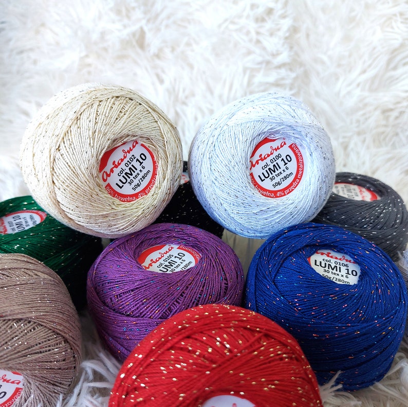 Cotton Skein With Metallic Thread LUMI 10 | Shiny & Soft - Perfect for ...