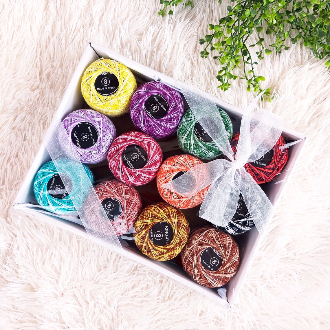 12 Skeins of Rainbow Crochet Thread Size 8 Yarn Giftbox | Etsy