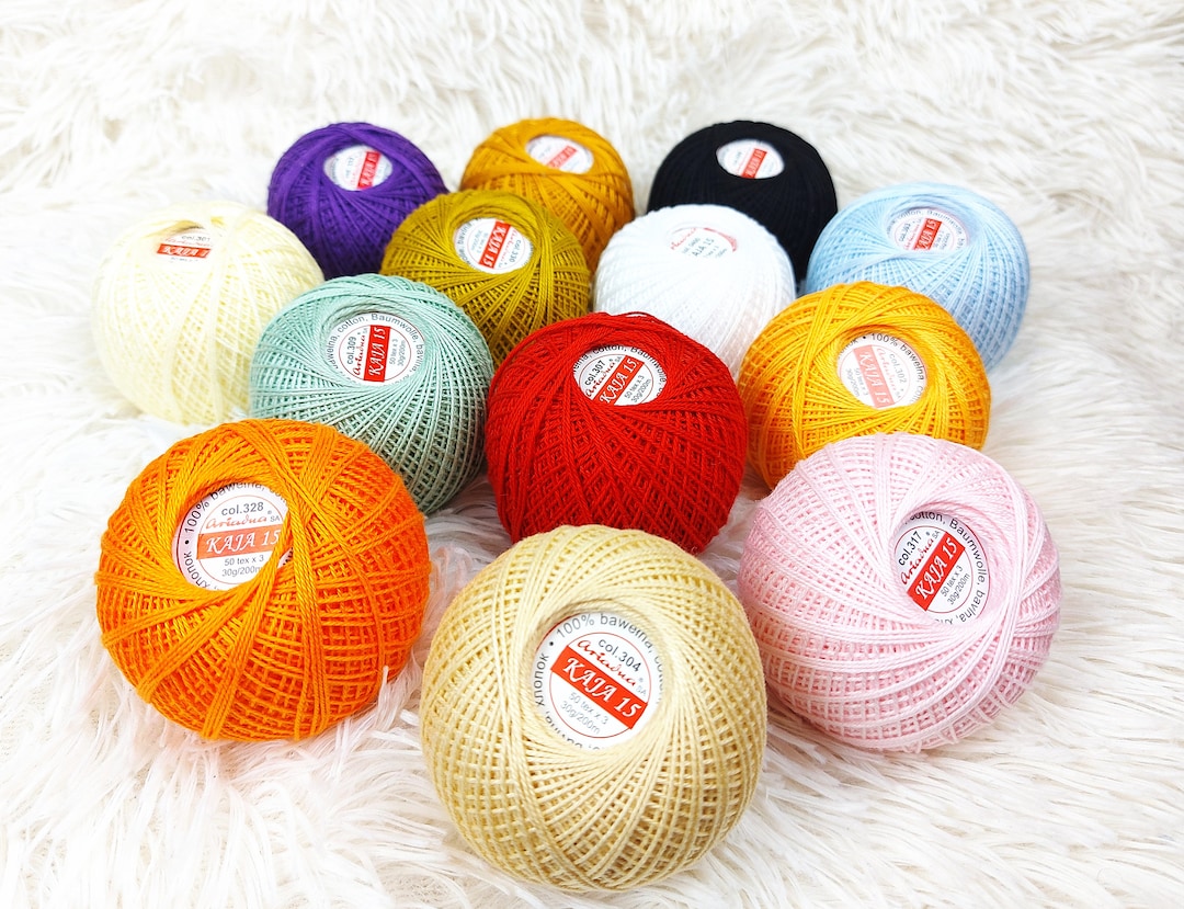 KAJA Crochet Thread: Size 15 Double Mercerized Cotton Yarn (30g/1.06oz ...