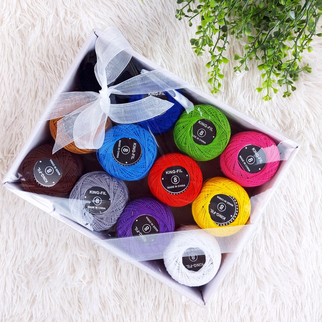 12 Skeins of Rainbow Crochet Thread Size 8, Yarn Giftbox, Cotton Yarn ...