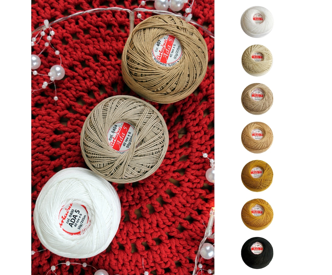 Crochet Thread Size 5, Mercerized Cotton Yarn, Tatting Thread ADA, 50g ...