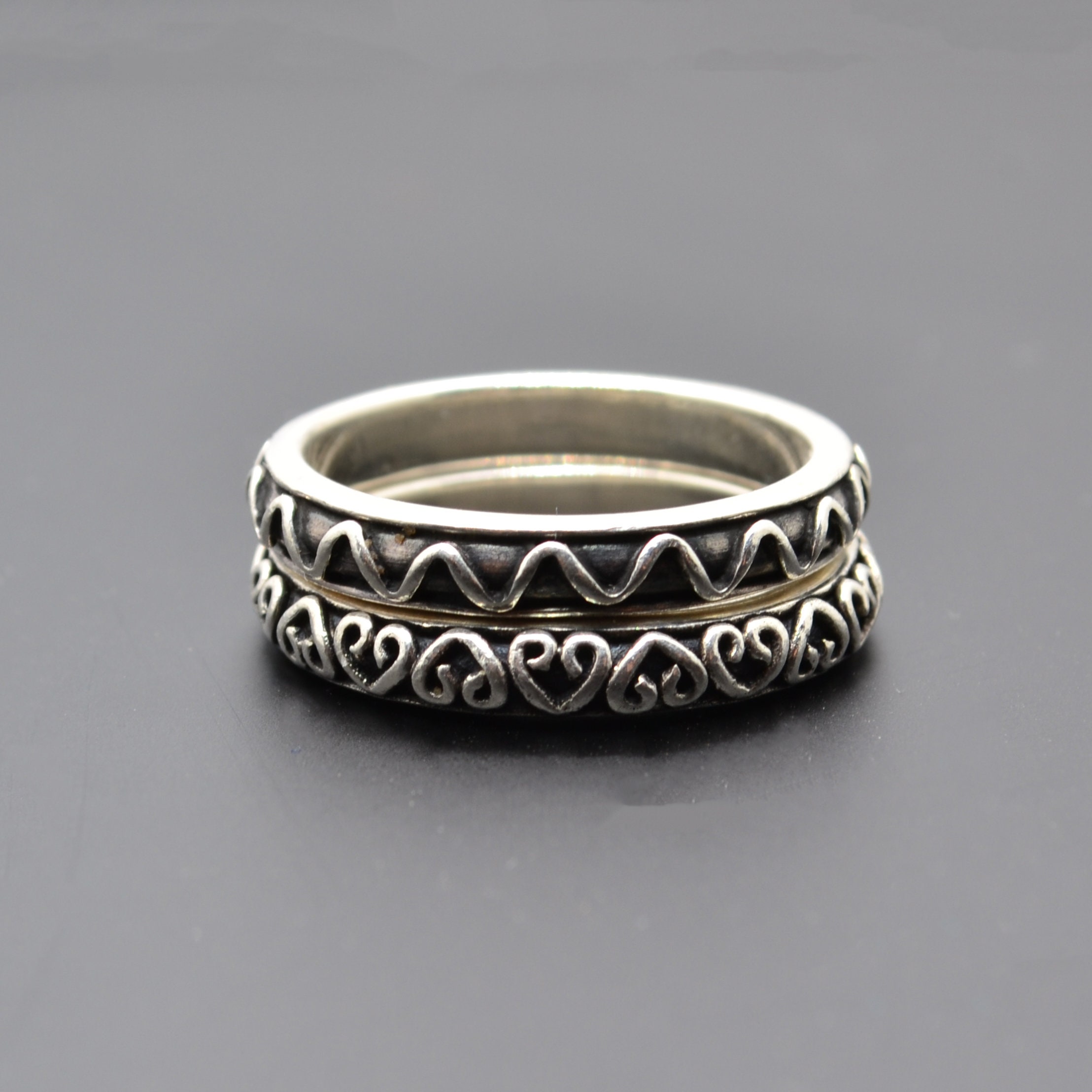 Pair of Stackable Bali Sterling Rings Silver Band BA Suarti Size 9 ...