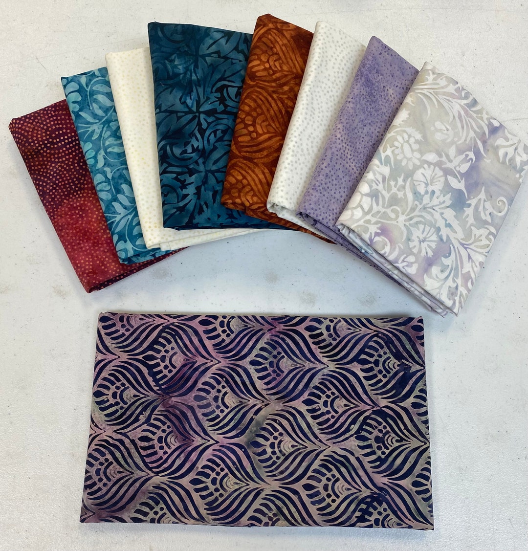 9 Half Yard Pack of Morris Tiles & Morris Mist Batiks by Island Batik ...