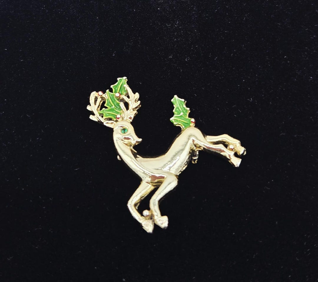 Vintage Gerry's Christmas Leaping Reindeer Mistletoe Red Berry Gold ...