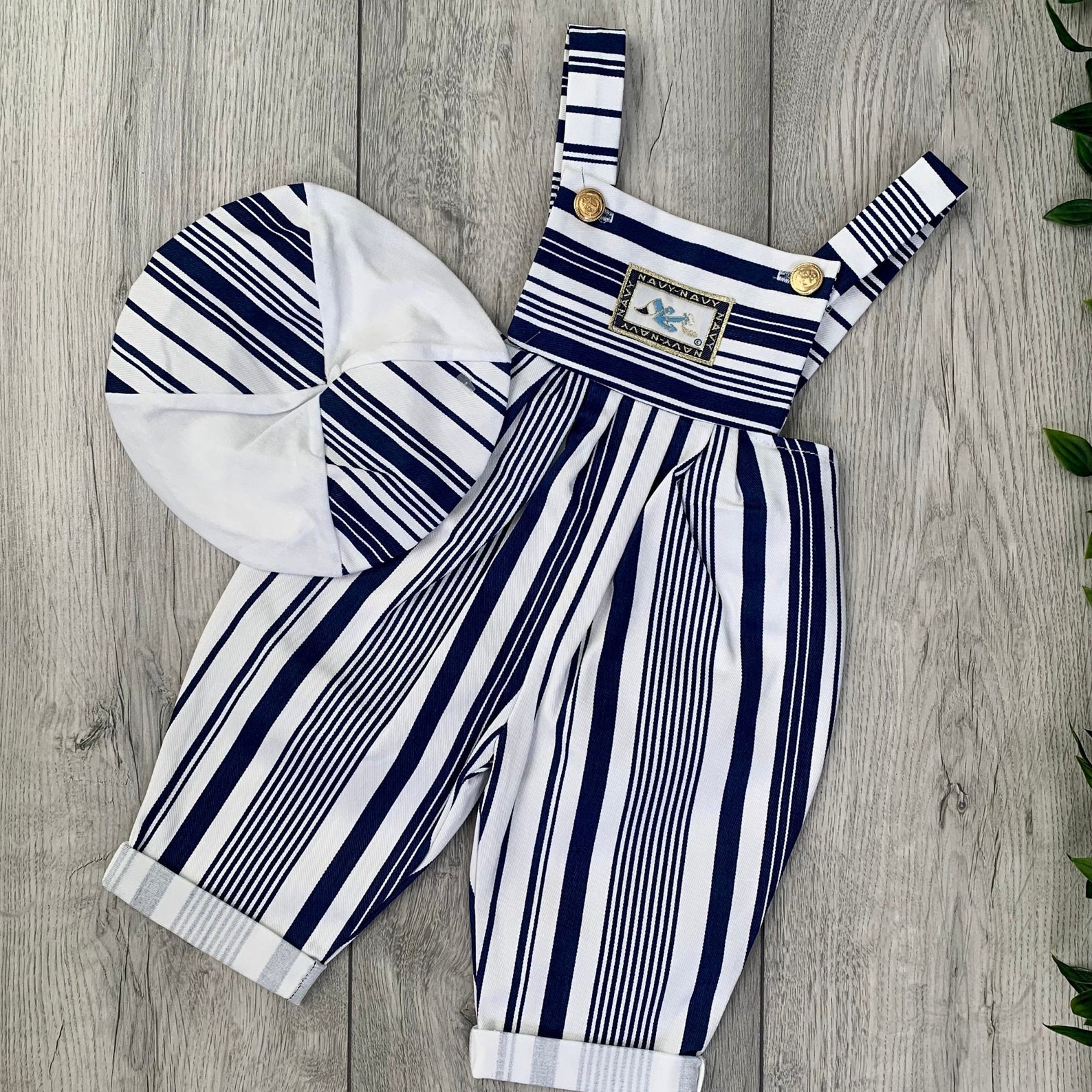 Nautical Baby Romper, Cotton Overalls, Nautical Sailor Style, Green ...