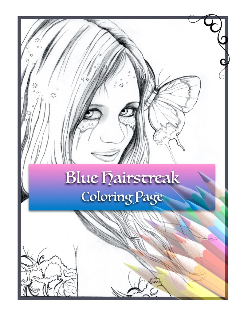 Butterfly Fairy Adult Coloring Page Instant Jpeg PDF Grayscale | Etsy