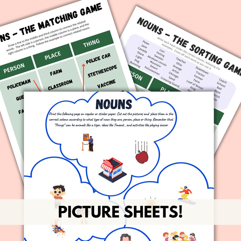 Basic Nouns Activity Pack, Types of Nouns, Noun Matching Games, Noun ...