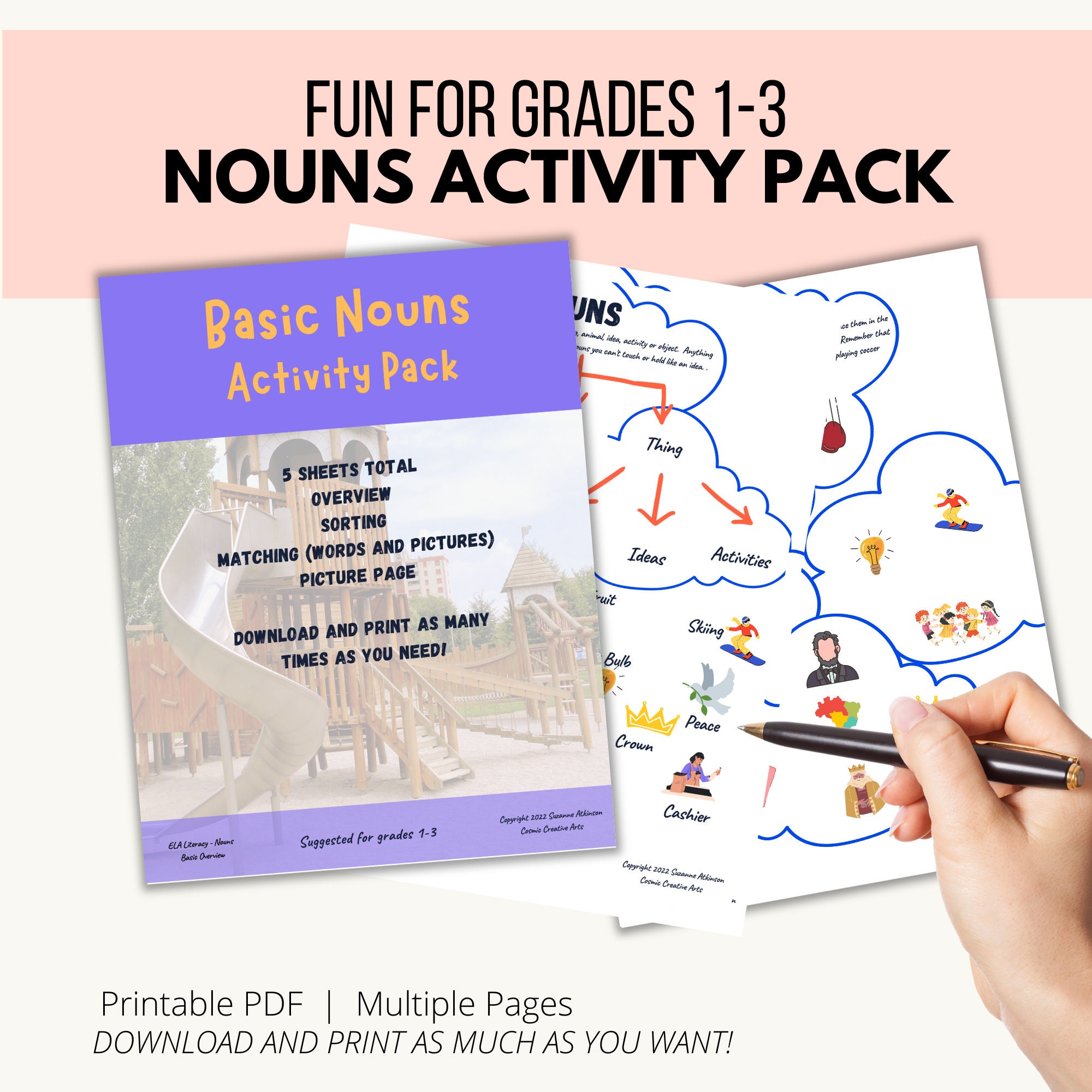 Basic Nouns Activity Pack, Types of Nouns, Noun Matching Games, Noun ...