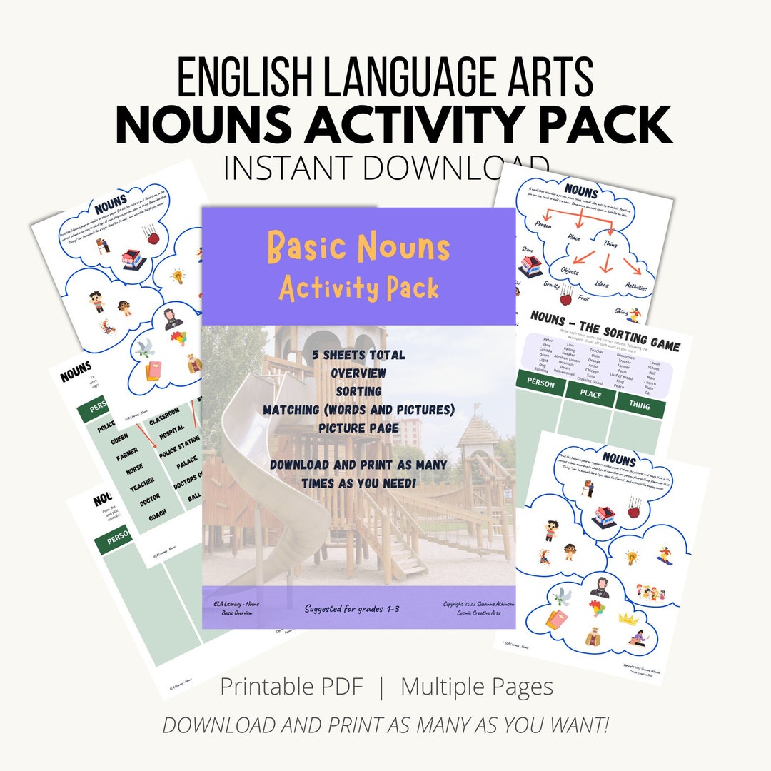 Basic Nouns Activity Pack, Types of Nouns, Noun Matching Games, Noun ...