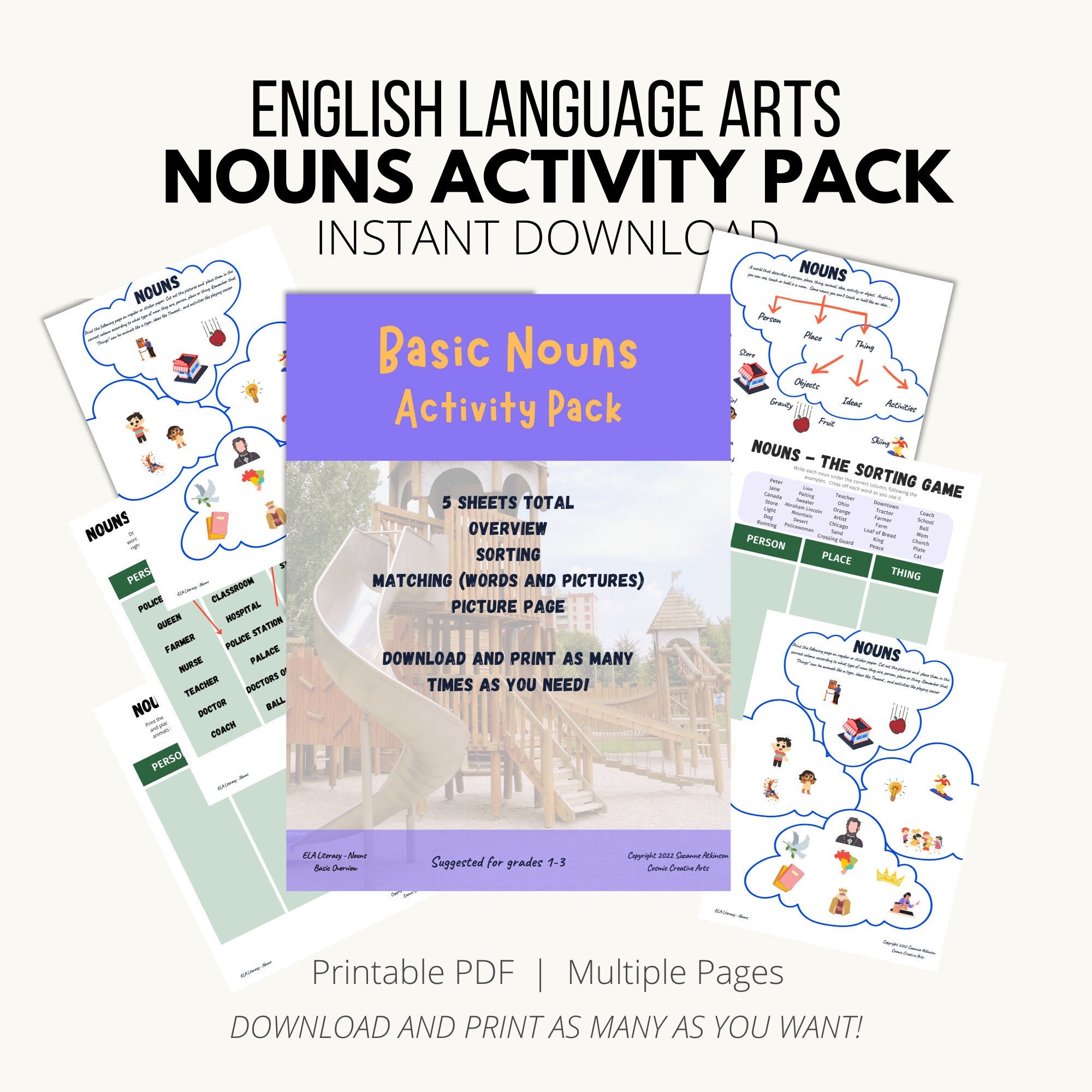 Basic Nouns Activity Pack, Types of Nouns, Noun Matching Games, Noun ...