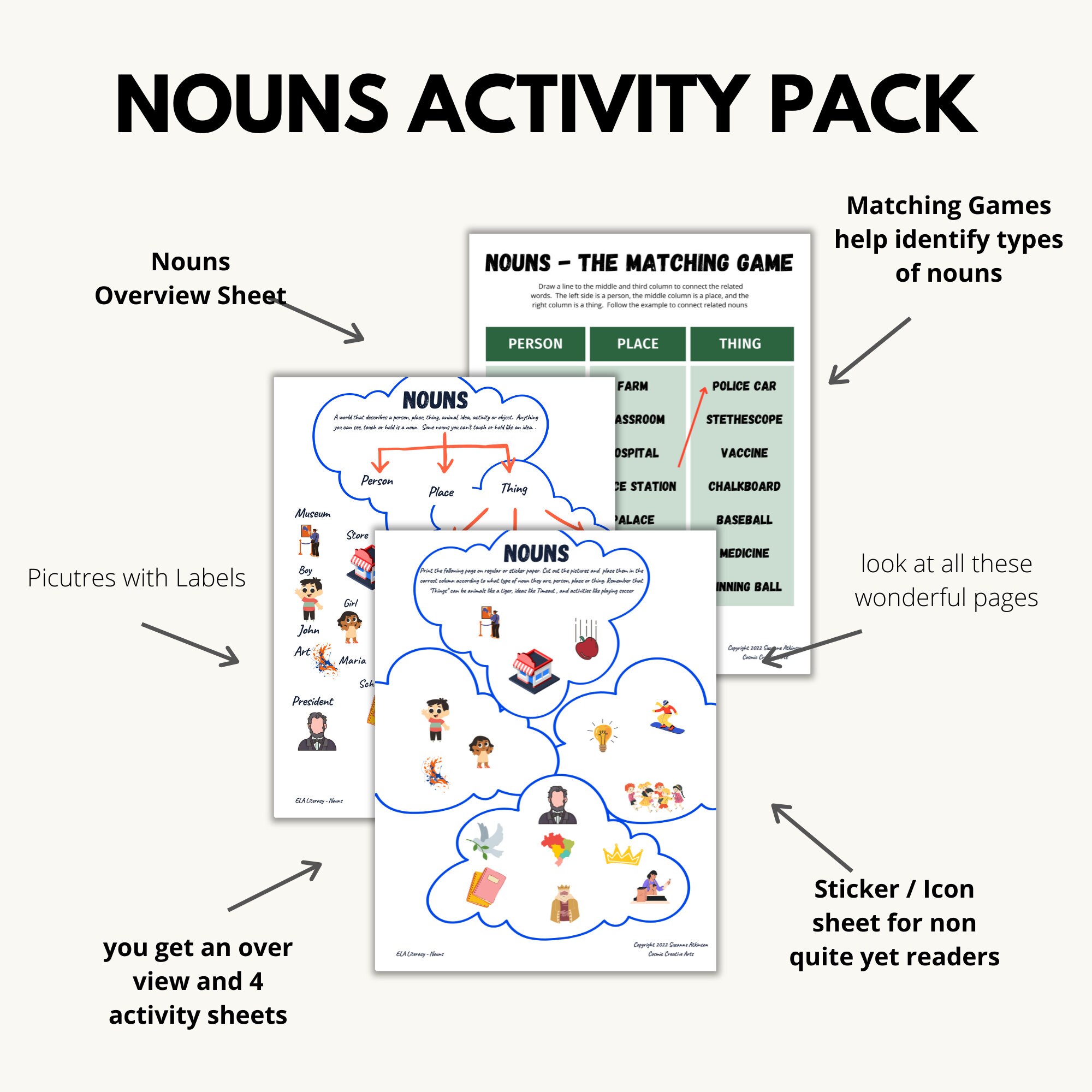 Basic Nouns Activity Pack, Types of Nouns, Noun Matching Games, Noun ...