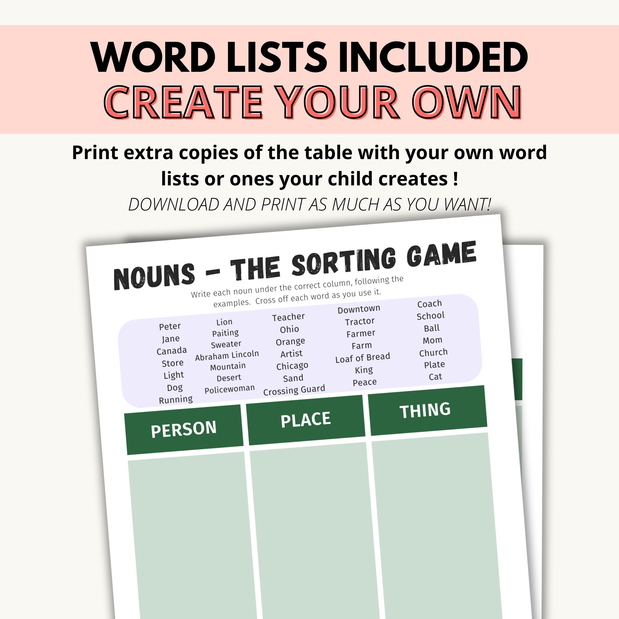 Basic Nouns Activity Pack Types of Nouns Noun Matching - Etsy