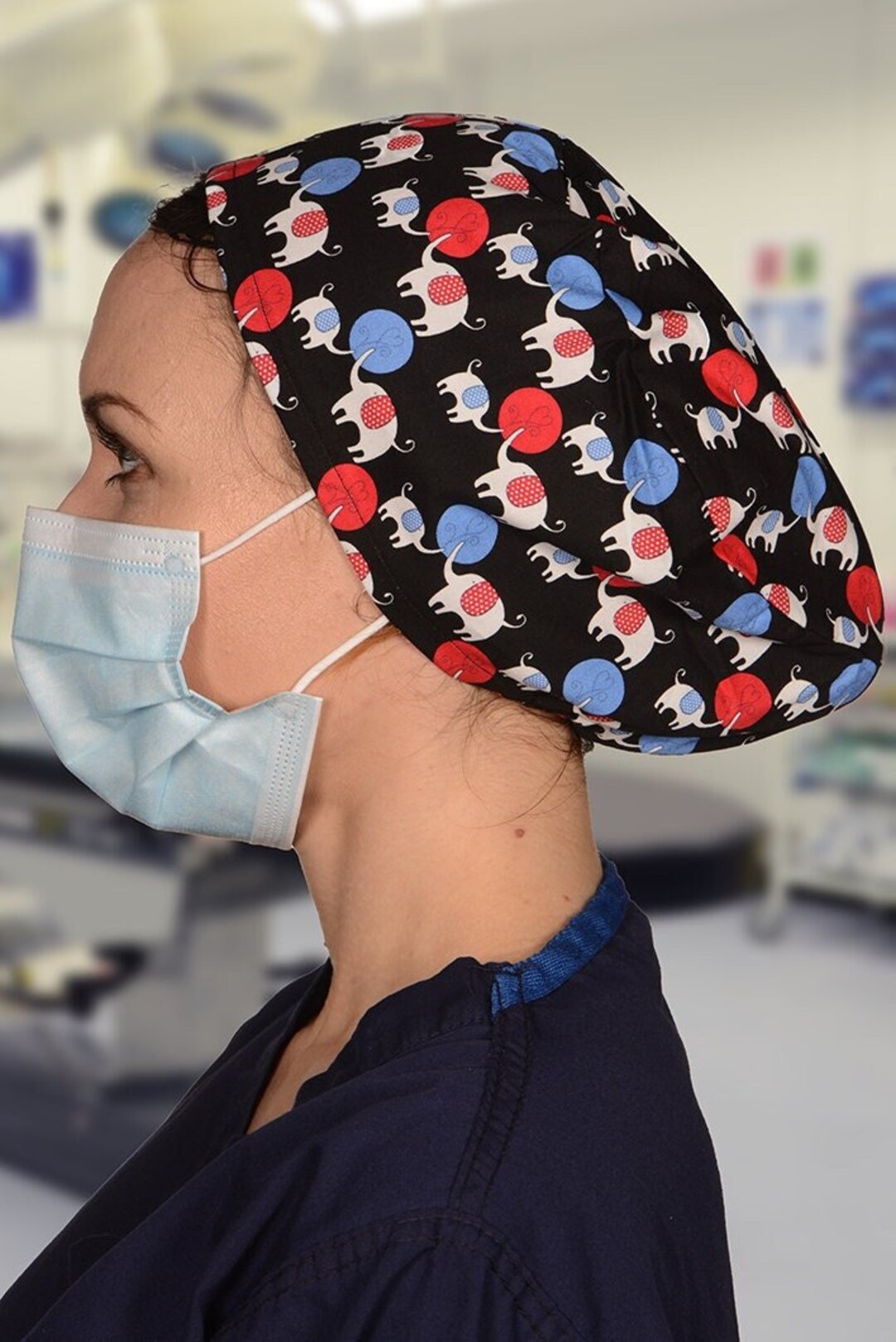 Elephant Print Scrub Hat: Medical Surgical Cotton Hat Doctors Nurses ...