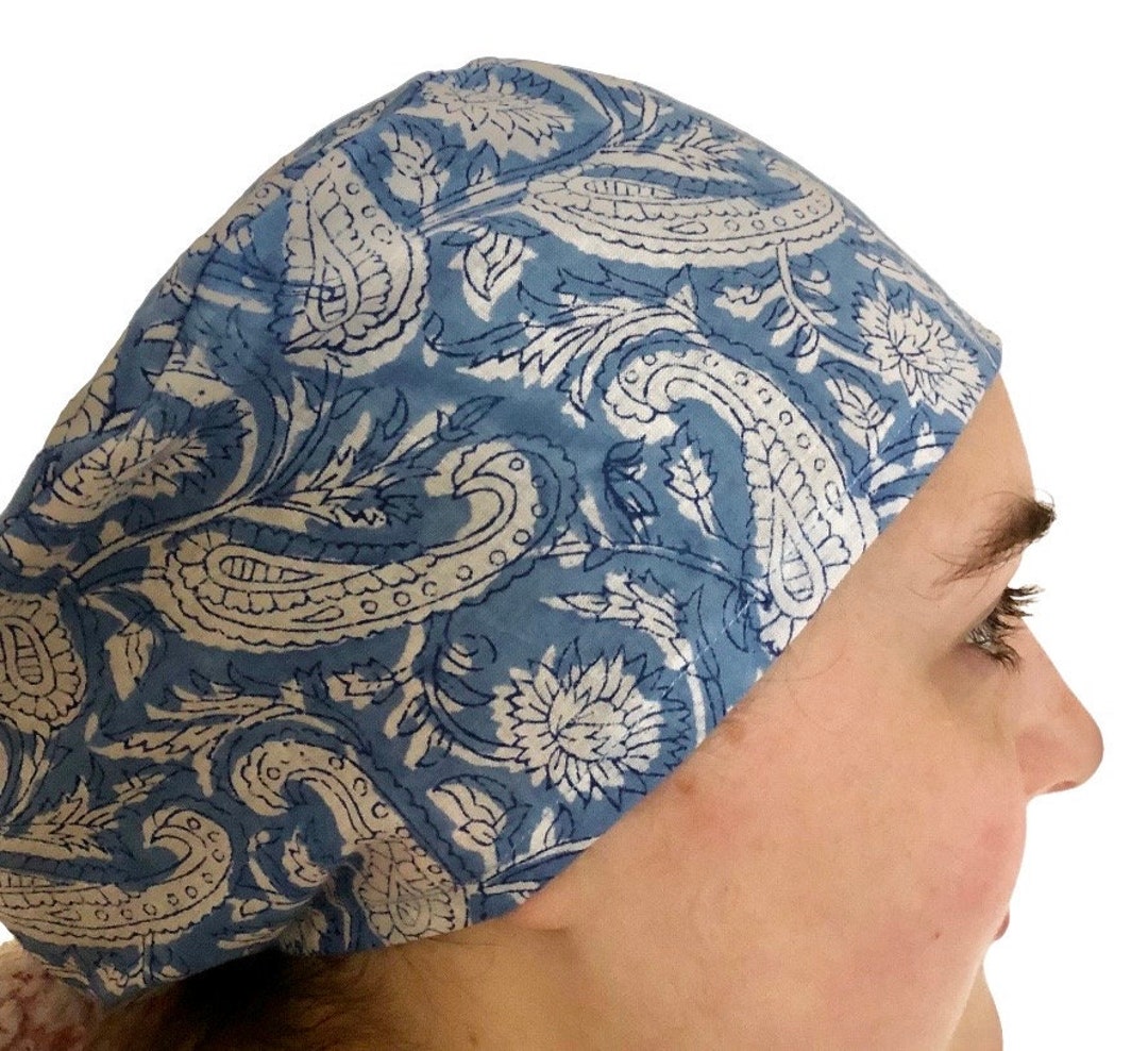 Medical Theatre Scrub Hats Caps Blue Paisley Obstetrician Gynaecologist ...