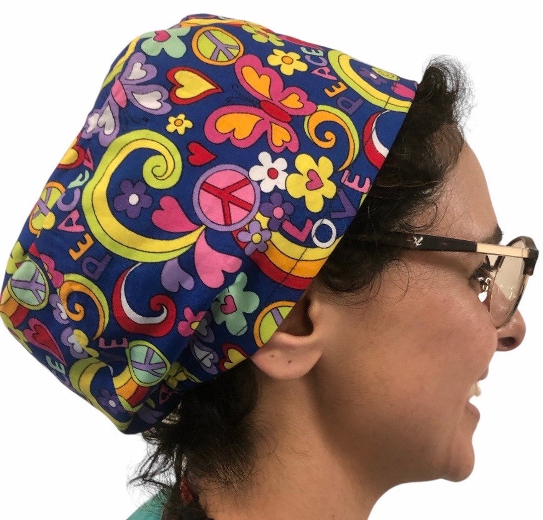 Peace & Love Print Scrub Hat Cotton Surgical Cap Doctors Nurses ...