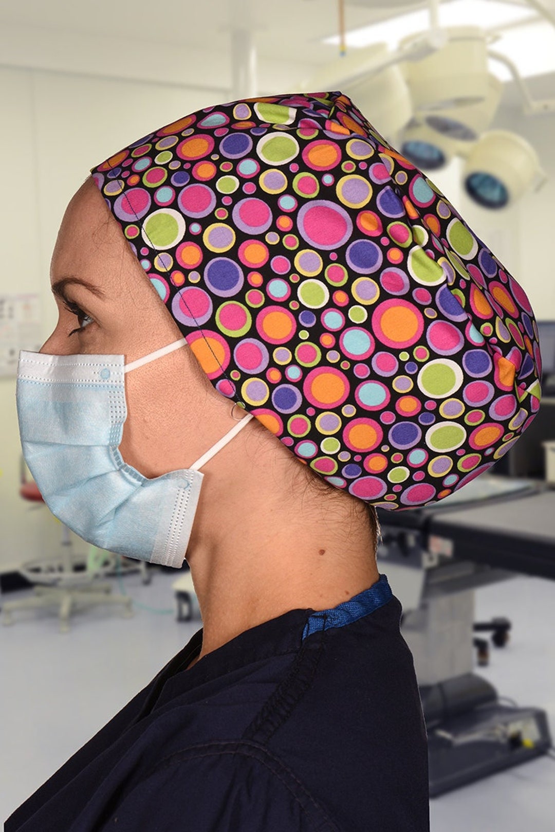 Surgical Theatre Scrub Hats Caps Multicoloured Circles Medical Surgical ...
