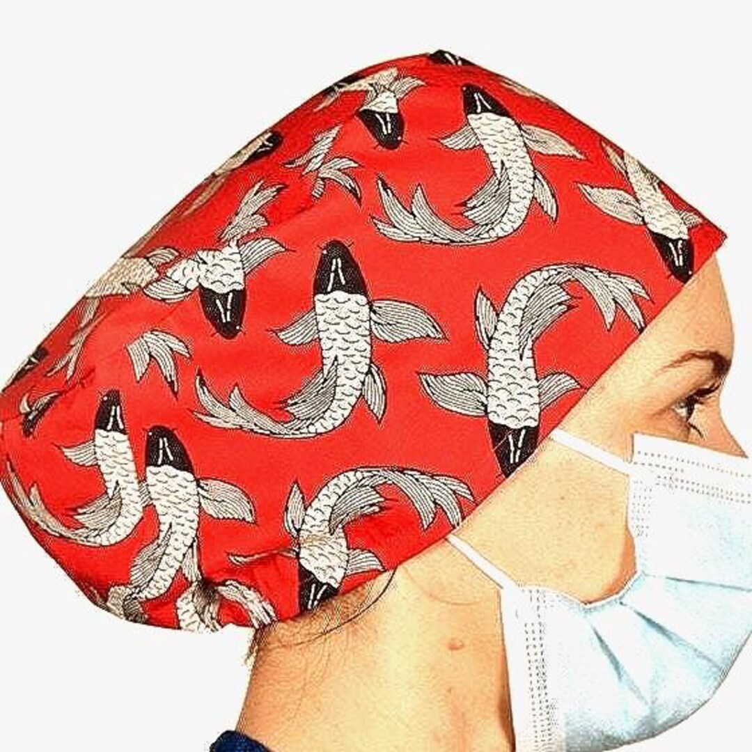 Fish Print Theatre Scrub Hat: Handmade Cotton Surgical Cap Doctors ...